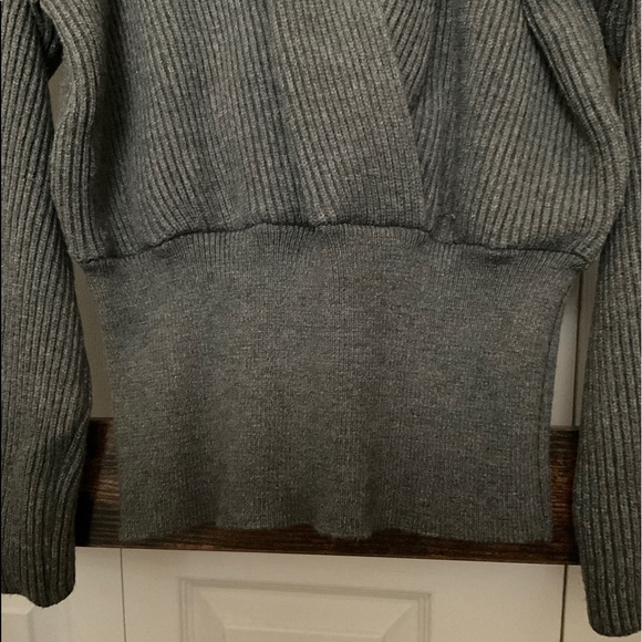 Sweaters | Os Custom Grey Ribbed Wrap Sweater With Plunging Neckline ...